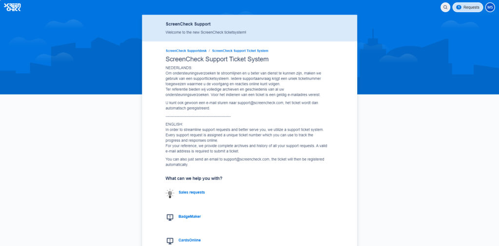 New ScreenCheck Support Ticket System Jira